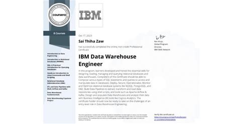 Sai Thiha Zaw On Linkedin Completion Certificate For Ibm Data Warehouse Engineer