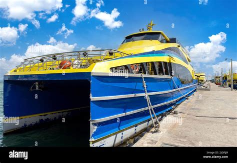 High Speed Ferry At The Terminal Of Isla Mujeres Waiting For Passengers