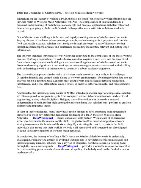 Phd Thesis On Wireless Mesh Networks Pdf