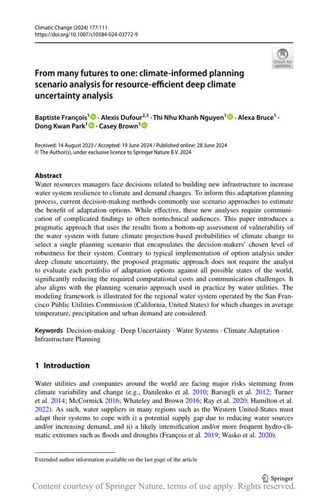 From Many Futures To One Climate Informed Planning Scenario Analysis