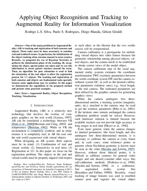 Pdf Applying Object Recognition And Tracking To Augmented Reality For