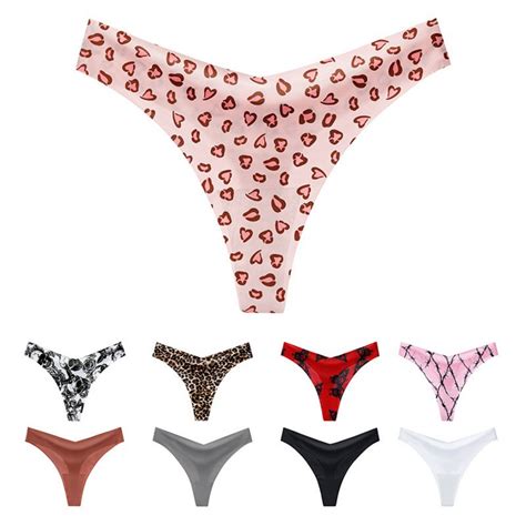 Zxyouping Print Ice Silk Seamless Panties Sexy Low Waist Thong Womens