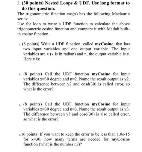 Solved 3 30 Points Nested Loops UDF Use Long Format Chegg