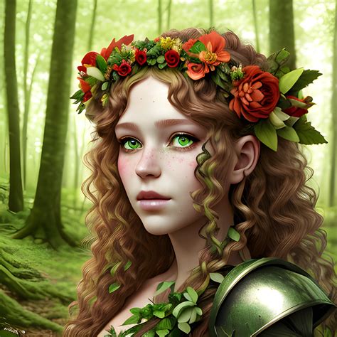 Portrait Of A Nymph With A Flower Crown In A Forest Fantasy Style 3d Photorealistic