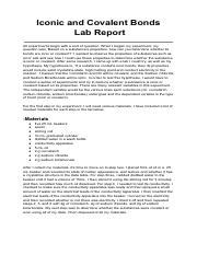 Determining Ionic And Covalent Bonds Through Experimental Course Hero