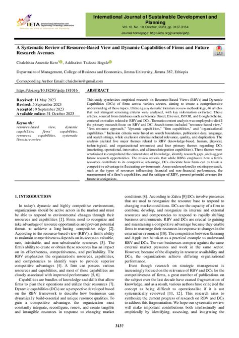 Pdf A Systematic Review Of Resource Based View And Dynamic Capabilities Of Firms And Future