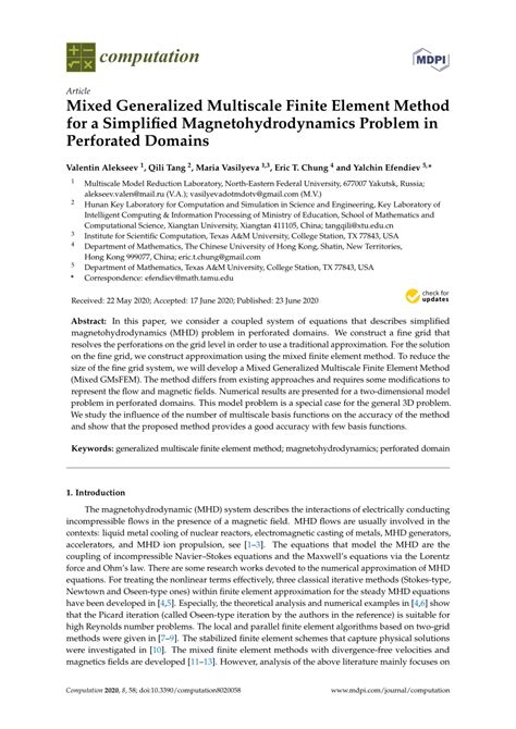 PDF Mixed Generalized Multiscale Finite Element Method For A Simplified Magnetohydrodynamics