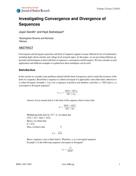 Pdf Investigating Convergence And Divergence Of Sequences