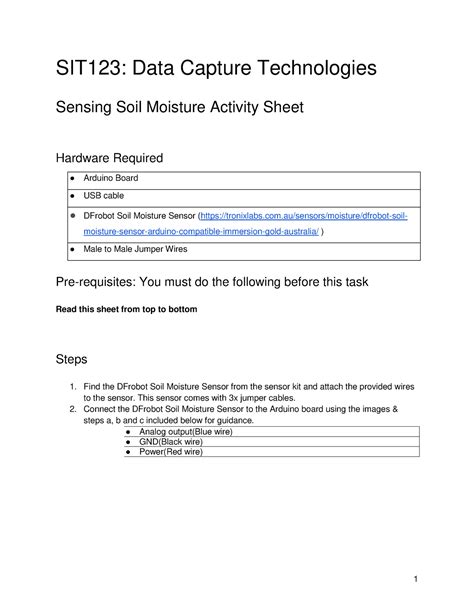 Sensing Soil Moisture Activity Sheet SIT Data Capture Technologies Sensing Soil Moisture