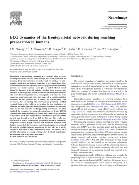 Pdf Eeg Dynamics Of The Frontoparietal Network During Reaching Preparation In Humans