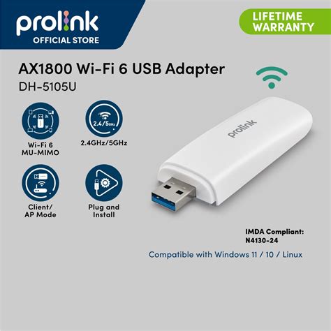 Prolink Ax1800 Ac1300 1200 1800mbps Mu Mimo Dual Band 2 4ghz 5ghz Usb Wi Fi Adapter Win 11 10