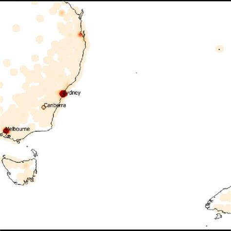Inventive Activity Heatmap Of Southeast Australia And Main Islands Of