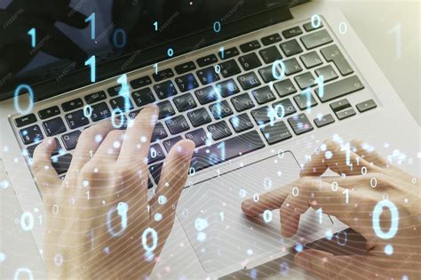 Premium Photo Creative Abstract Binary Code Hologram And Hands Typing On Computer Keyboard On