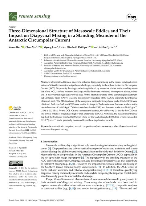 Pdf Three Dimensional Structure Of Mesoscale Eddies And Their Impact On Diapycnal Mixing In A