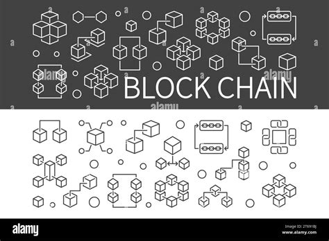 Block Chain Vector Concept Banners Set Blockchain Illustration In Thin