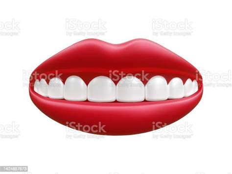 붉은 입술과 흰색 치아가 흰색 배경에 고립 된 사실적인 입 벡터 일러스트 레이 션 3차원 형태에 대한 스톡 벡터 아트 및 기타 이미지 3차원 형태 건강관리와 의술