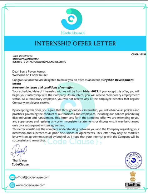 Hello Connections I Am Glad To Share That I Have Received Python Development Internship Offer