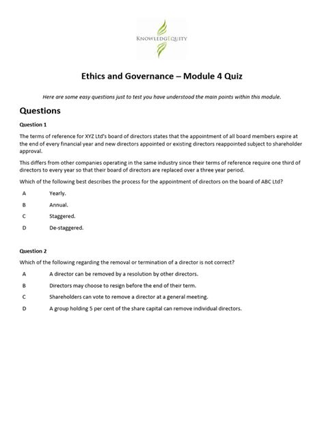 Ethics And Governance Module 4 Quiz Pdf Audit Monopoly