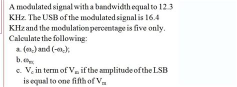 Solved A Modulated Signal With A Bandwidth Equal To 123