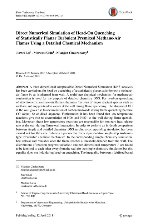 Pdf Direct Numerical Simulation Of Head On Quenching Of Statistically