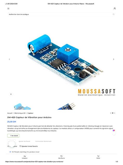 Sw 420 Capteur De Vibration Pour Arduino Maroc Moussasoft Pdf
