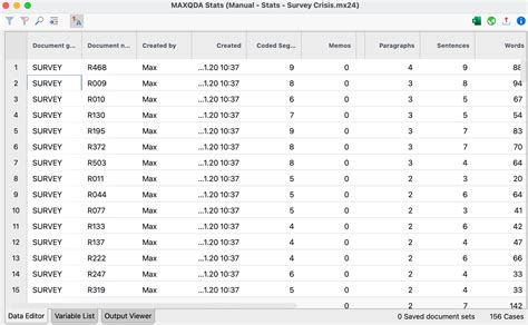 Analyze Variables And Codes From A Maxqda Project Start Maxqda Stats Maxqda