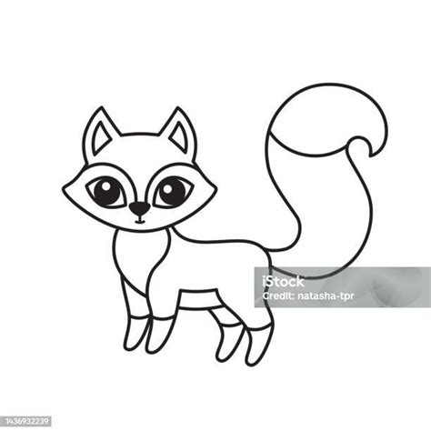 벡터 색칠하기 책 그림입니다 만화 스타일의 귀여운 여우 색칠하기에 대한 스톡 벡터 아트 및 기타 이미지 색칠하기 여우