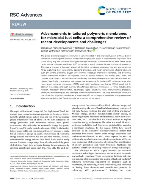 Pdf Advancements In Tailored Polymeric Membranes For Microbial Fuel Cells A Comprehensive