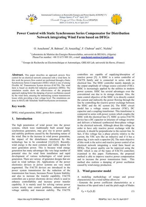 Pdf Power Control With Static Synchronous Series Control With Static Synchronous Series