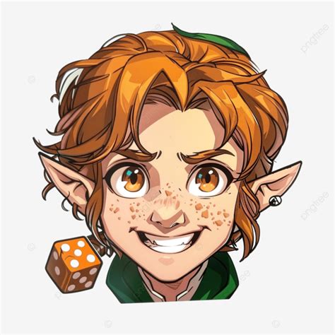 천연 20주사위 롤 스티커가 있는 엘프 야만인 캐릭터 얼굴 꼬마 요정 야만인 전사 Png 일러스트 및 이미지 에 대한 무료