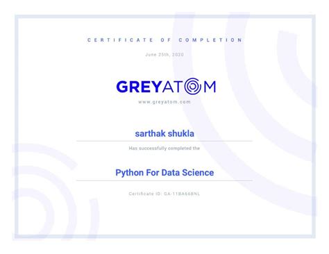 Sarthak Shukla On Linkedin Greyatom Certificate Achievement