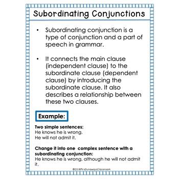 Subordinating Conjunctions By Mrs Dunaways Classroom TpT