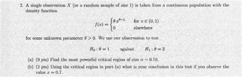 Solved 2 A Single Observation X Or A Random Sample Of Size