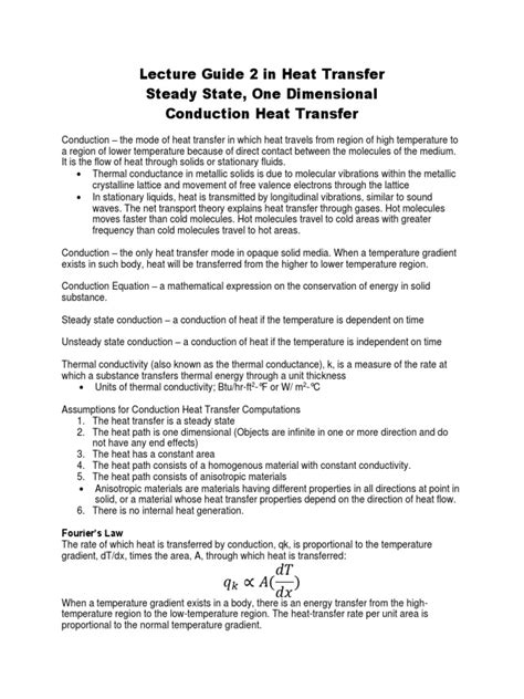 Lecture Guide 2 Steady State One Dimensional Conduction Heat Transfer Pdf Thermal Conduction