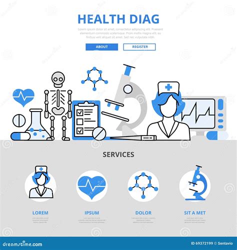 Health Diagnostics Lab Test Concept Flat Line Art Vector Icons Stock Vector Illustration Of