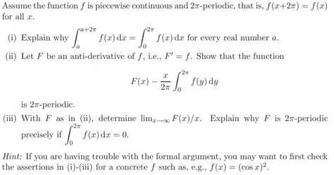 Solved Assume The Function F Is Piecewise Continuous And