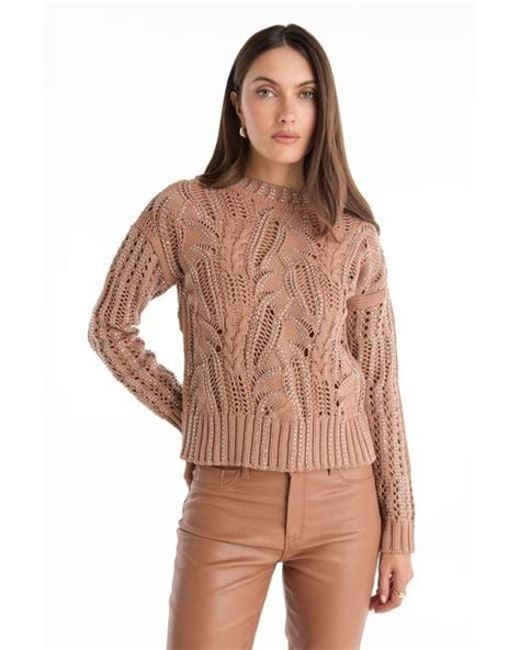 The Noli Shop Elea Crystal Knit Sweater In Brown Lyst