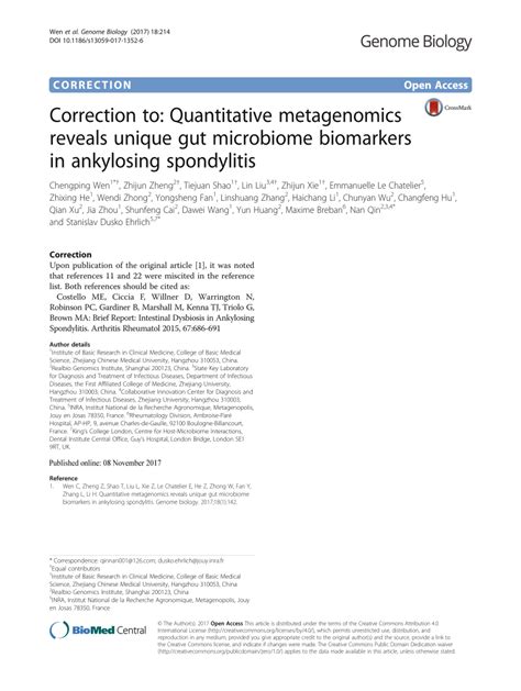 Pdf Correction To Quantitative Metagenomics Reveals Unique Gut