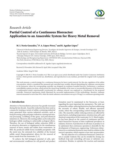 Pdf Partial Control Of A Continuous Bioreactor Application To An Anaerobic System For Heavy
