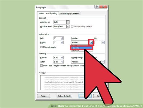 how to indent the first line of every paragraph in microsoft word