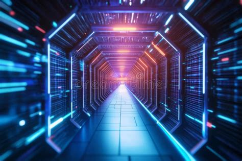 A Neon Lit Hexagonal Tunnel In A 3d Cyber City Where Glowing Digital Panels Stretch Endlessly