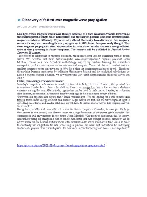 38 Discovery Of Fastest Ever Magnetic Wave Propagation Pdf Waves Physics