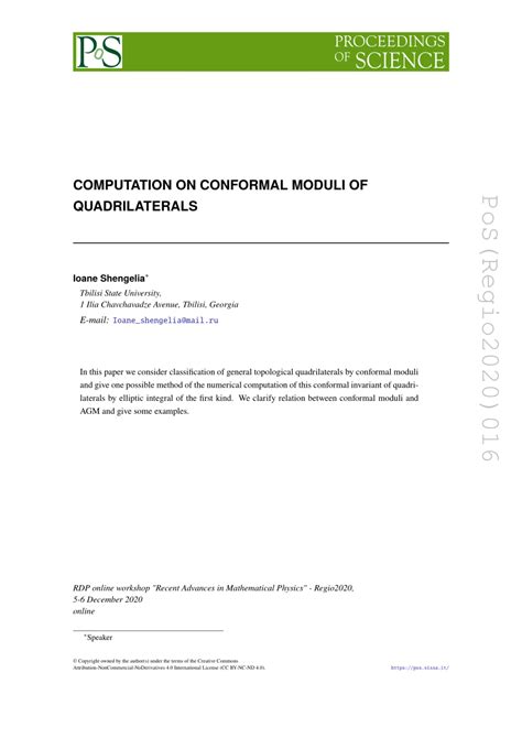 Pdf Computation On Conformal Moduli Of Quadrilaterals