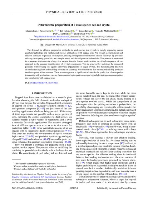 Pdf Deterministic Preparation Of A Dual Species Two Ion Crystal
