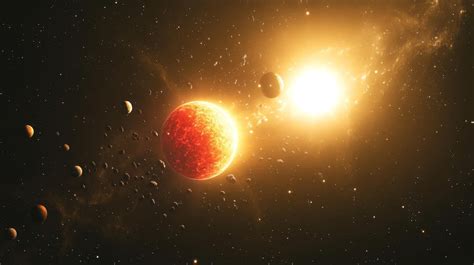 A Vivid Binary Star System With A Red And White Sun Planets And