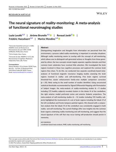Pdf The Neural Signature Of Reality Monitoring A Meta Analysis Of