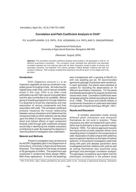 Pdf Correlation And Path Coefficient Analysis In Chilli