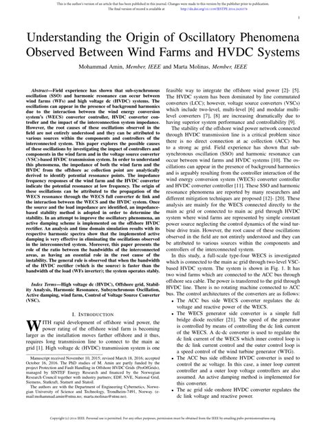 Pdf Understanding The Origin Of Oscillatory Phenomena Observed Between Wind Farms And Hvdc Systems