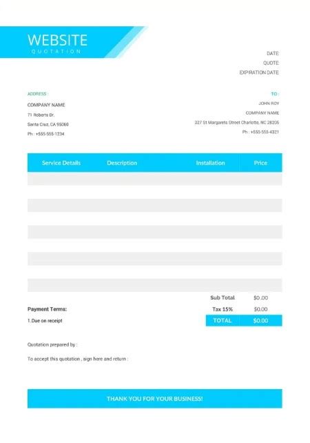 Website Quotation Template PreWrite