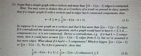Solved 1 Argue That A Simple Graph With N Vertices And More